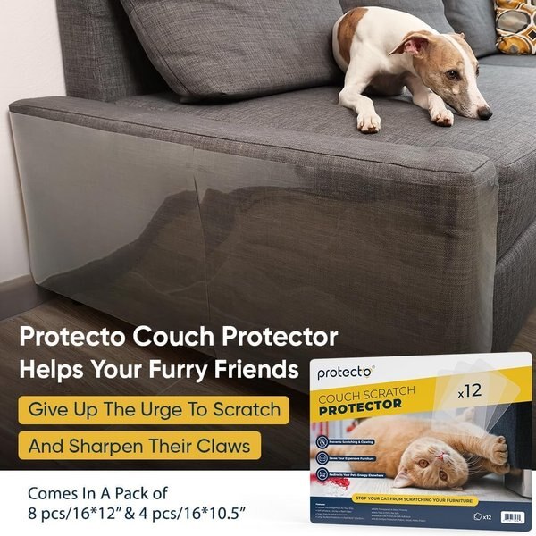 PROTECTO Couch Scratch Protector Dog & Cat Furniture Cover, Clear, 16 x ...