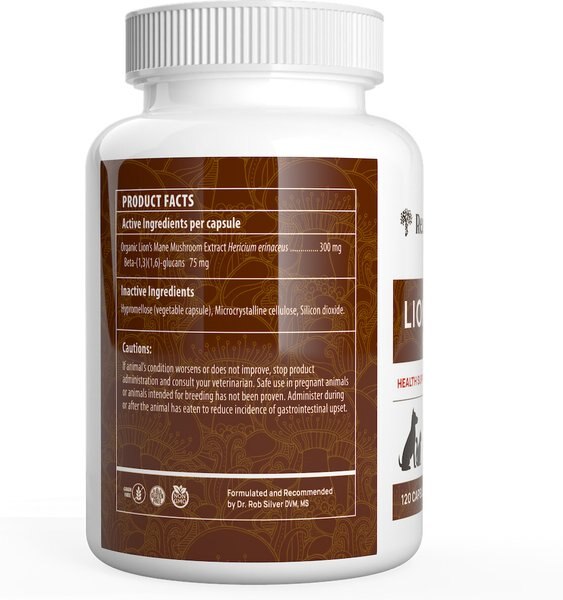REAL MUSHROOMS Lion's Mane Capsule Cognitive Supplement for Dogs & Cats ...