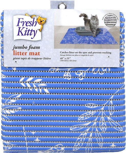FRESH KITTY Floral Foam Cat Litter Mat, Jumbo, Blue - Chewy.com