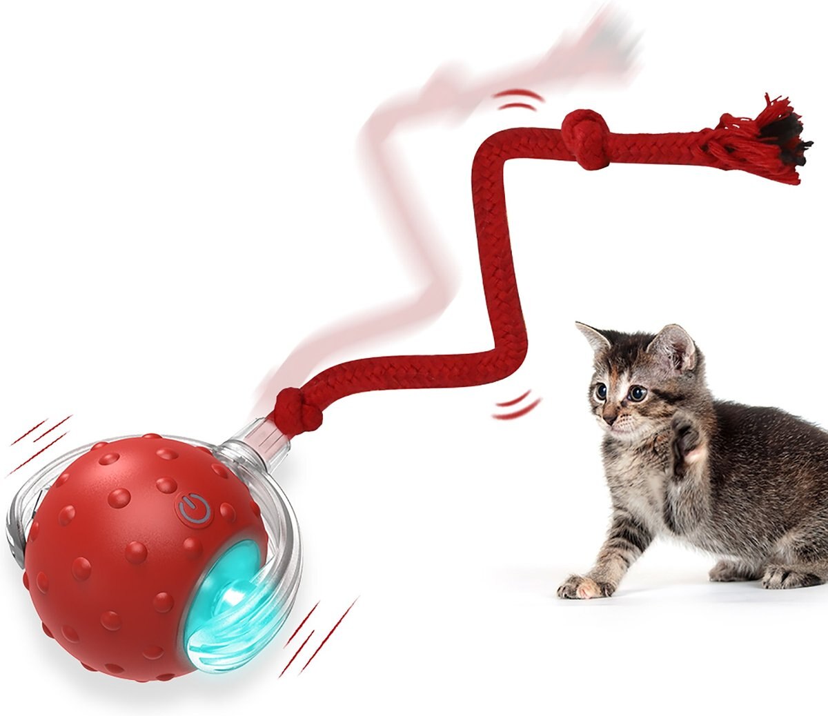 PAWSPIK Chirp & Chase Motion Activated Cat Ball with LED Lights, Red ...