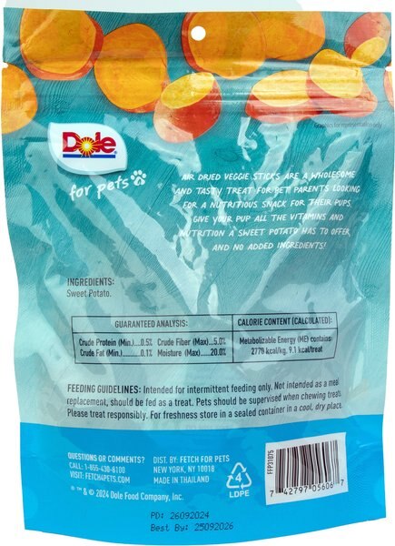 DOLE Air-Dried Sweet Potato Sticks Dehydrated Dog Treats, 6-oz bag ...