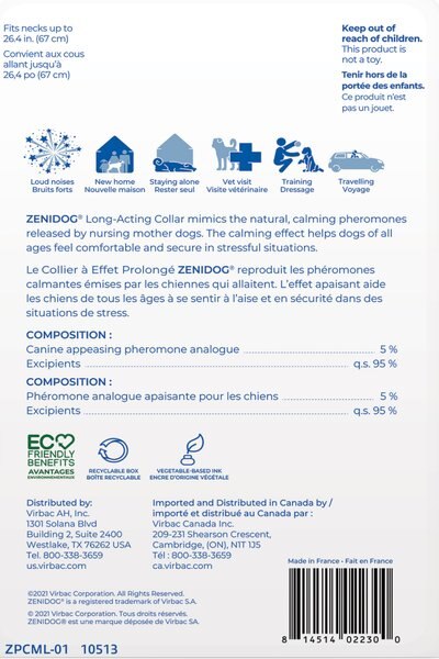 VIRBAC Zenidog Long-Acting Calming Collar for Dogs, Medium/Large: up to ...