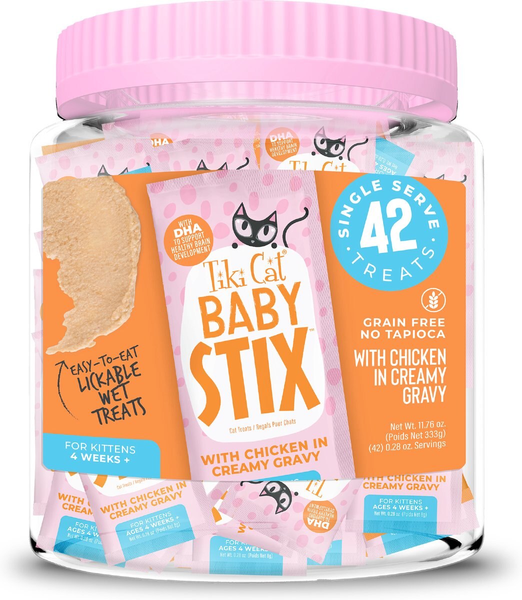 TIKI CAT Baby Stix Chicken In Creamy Gravy Lickable Kitten Treat, 11.76 ...