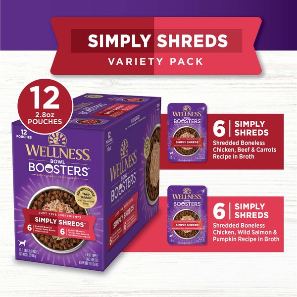 WELLNESS Bowl Boosters Simply Shreds Variety Pack Dog Food Topping, 2.8 ...