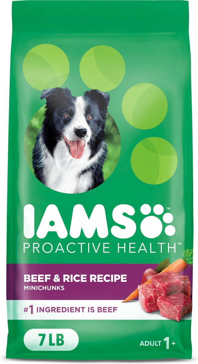 IAMS Minichunks Proactive Health Beef & Rice Recipe Adult Dry Dog Food ...
