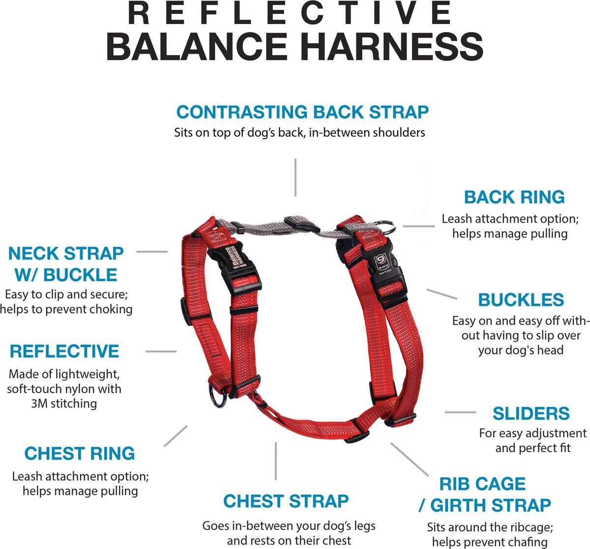 BLUE-9 Reflective Balance No-Pull Dog Harness, Red Ember, Large: 29 to ...