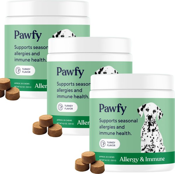 PAWFY Allergy & Immune Turkey Flavor Dog Supplement, 30 count, 90 count ...