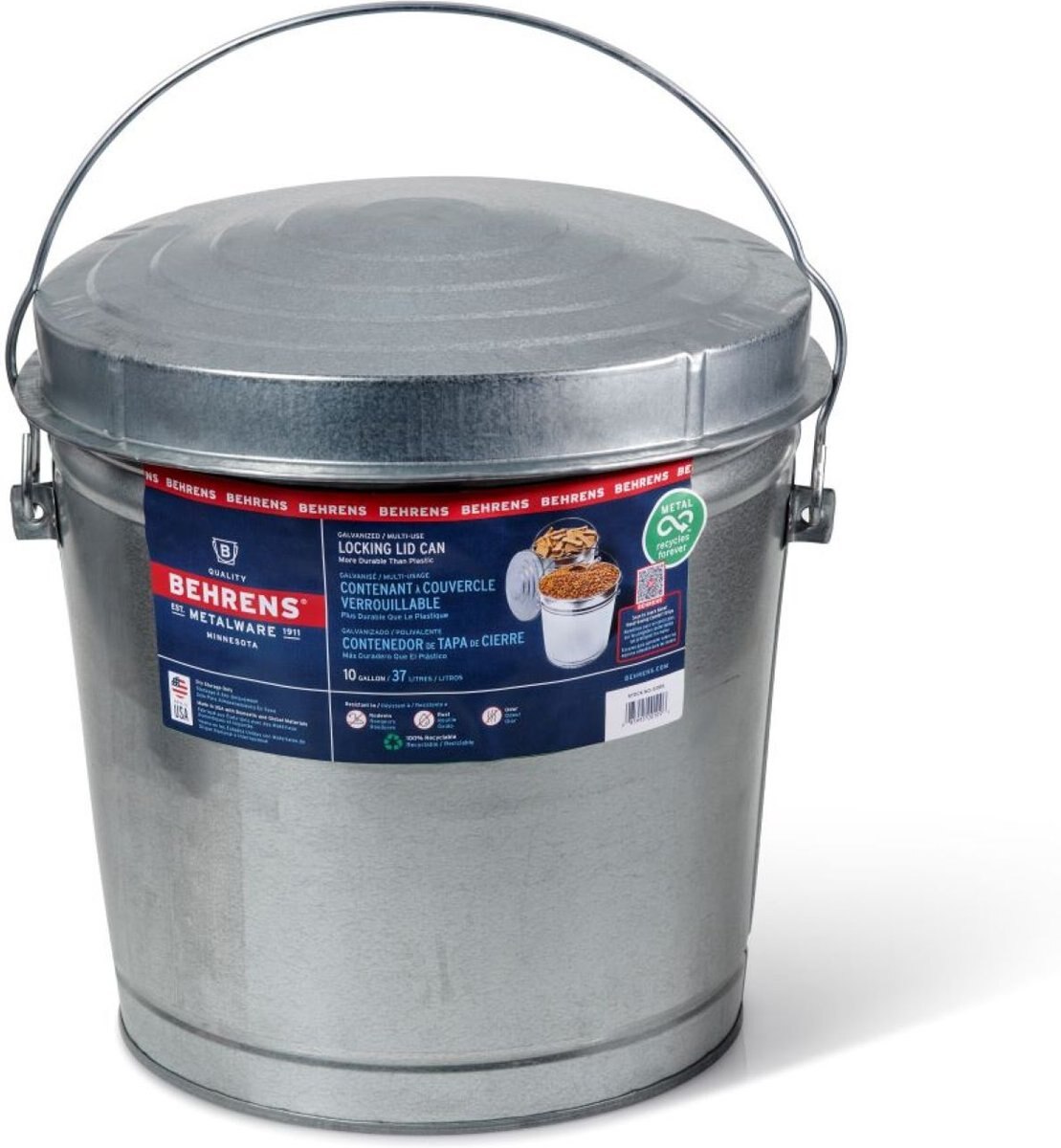 BEHRENS Galvanized Steel Locking-lid Pet Food Storage Container, 10-gal ...