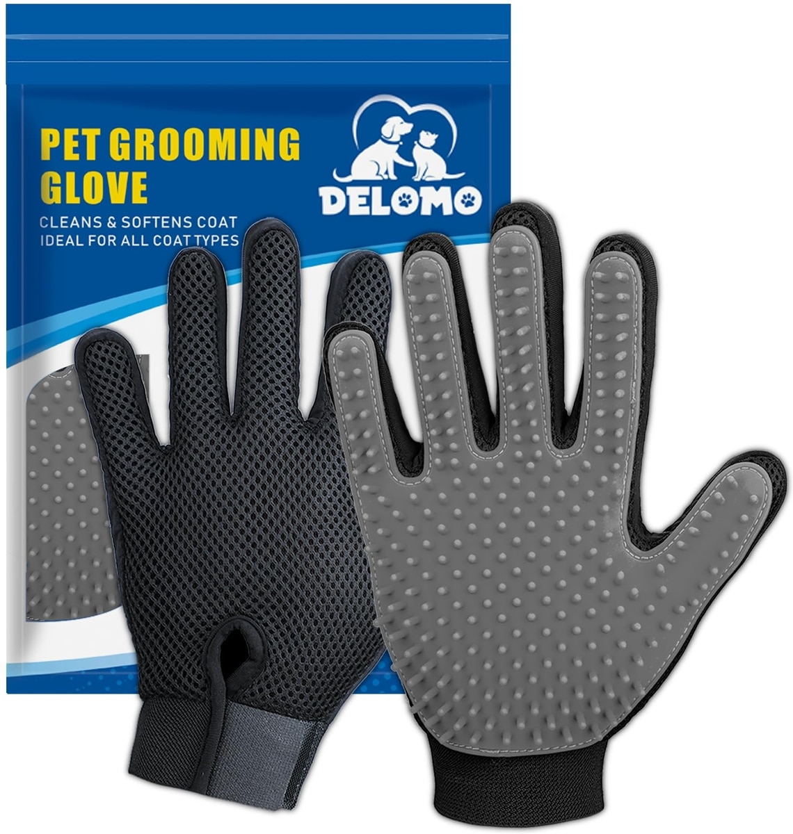 DELOMO Dog, Cat Horse & Small Pet Grooming Glove, Gray - Chewy.com
