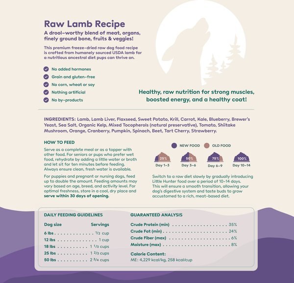 LITTLE HUNTER Lamb Recipe Grain-Free Freeze-Dried Dog Food, 15-oz bag ...