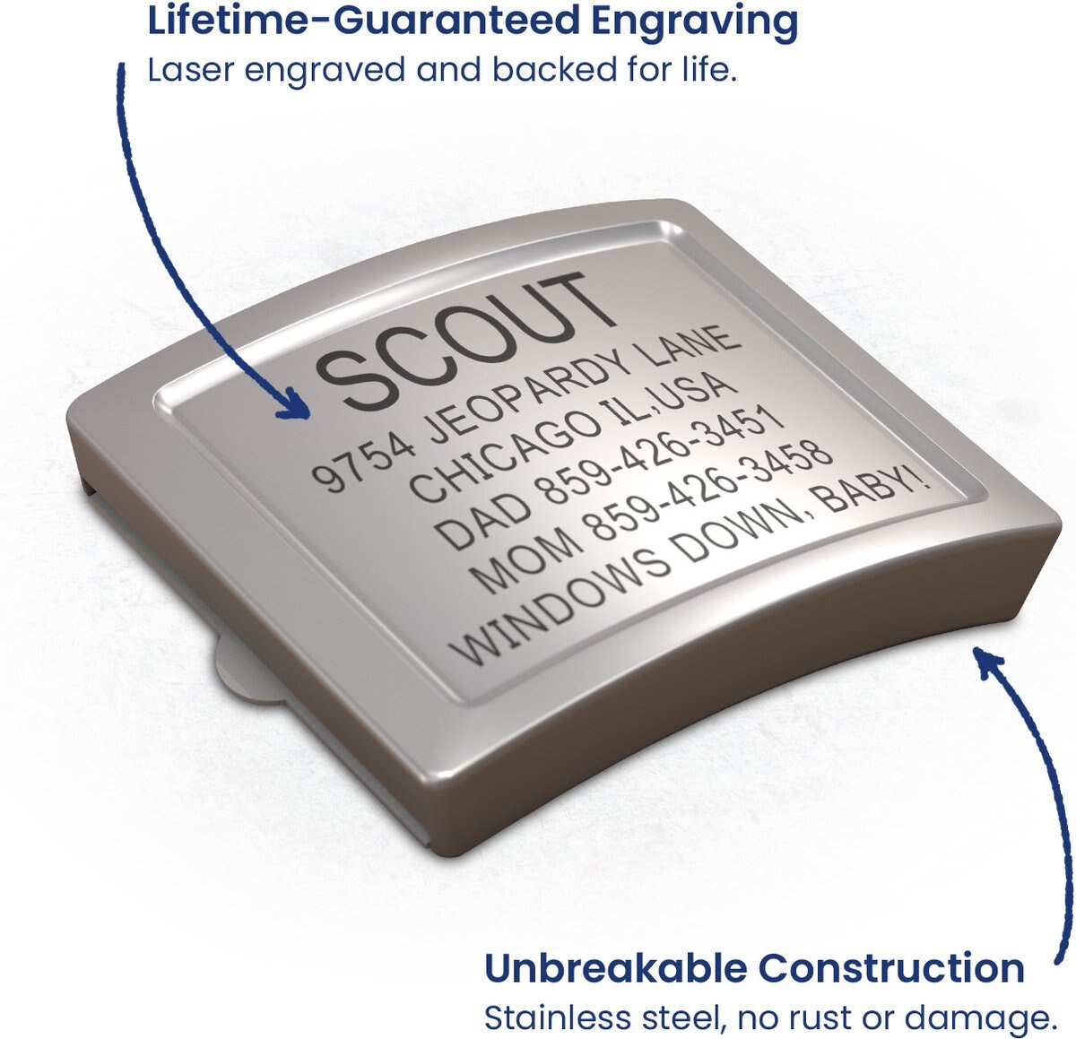 DOG ID Personalized Stainless Steel Graphite Dog ID Tag & Collar, Teal ...