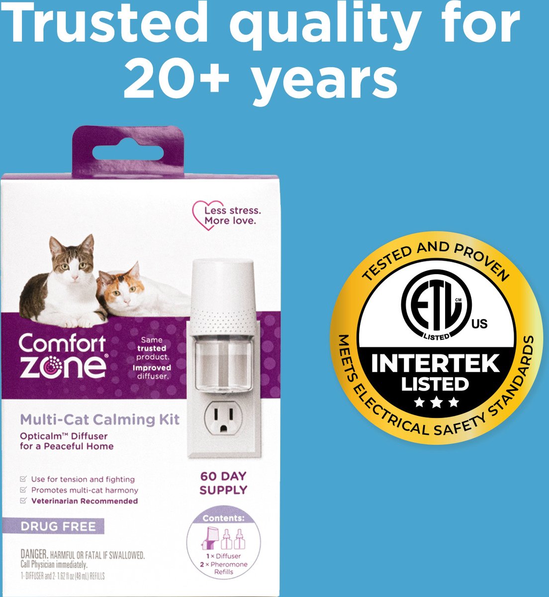 COMFORT ZONE Calming Kit Pheromone Diffuser for Cats, 2 Diffusers, 2 ...