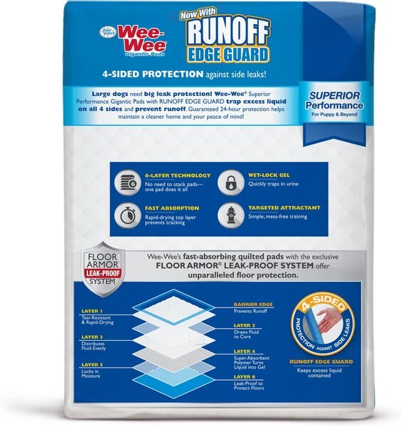 WEE-WEE Pads Superior Performance with Runoff Edge Guard Dog Pee Pads ...