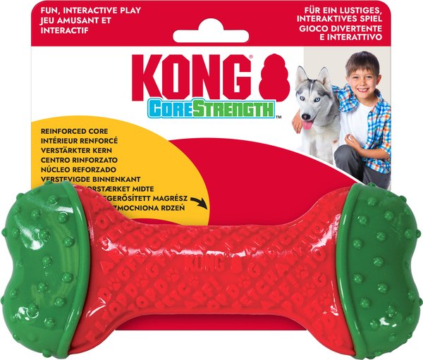 KONG Holiday CoreStrength Bone Dog Chew Toy, Red/Green, Medium/Large ...