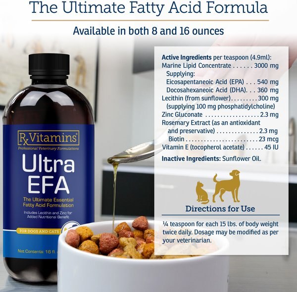 RX VITAMINS Ultra EFA Liquid Skin & Coat Supplement for Cats & Dogs, 16 ...