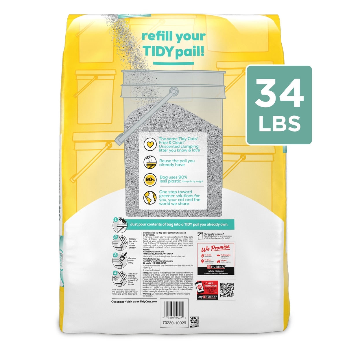 TIDY CATS Free & Clean Unscented Clumping Clay Cat Litter, 34-lb bag ...