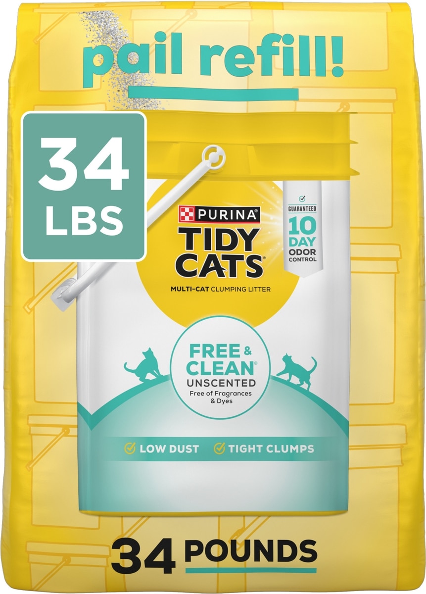TIDY CATS Free & Clean Unscented Clumping Clay Cat Litter, 34-lb bag ...
