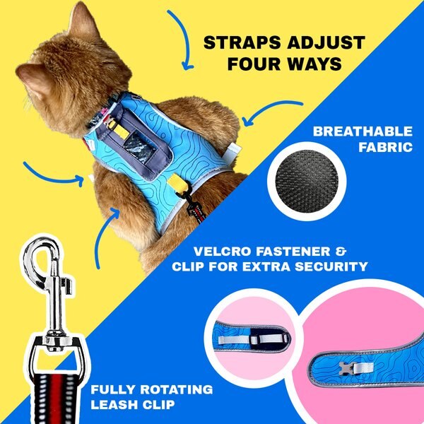 TRAVEL CAT The Pathfinder Reflective Cat Harness with GPS Tracker Pocket, Blue Sky, Medium: 15 ...