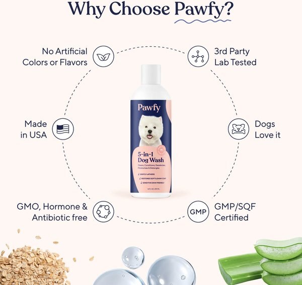 PAWFY 5-in-1 Coconut & Aloe Vera Dog Shampoo, 16-fl oz bottle - Chewy.com