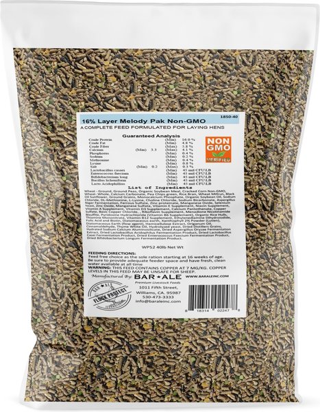 BAR ALE Non-GMO 16% Protein Layer Melody Pak Chicken Feed, 40-lb bag ...