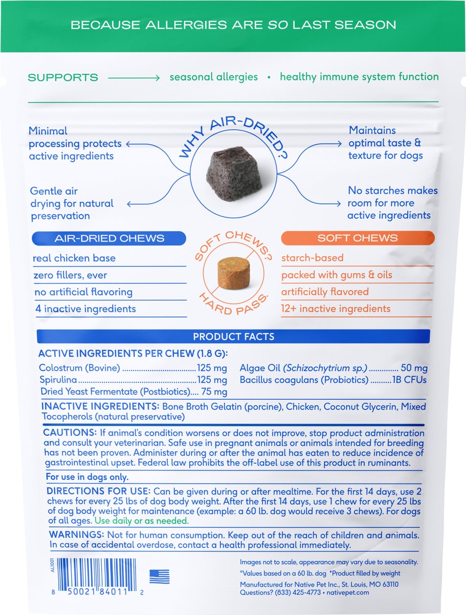 NATIVE PET Allergy & Immune Chews Allergy Relief Supplement for Dogs ...