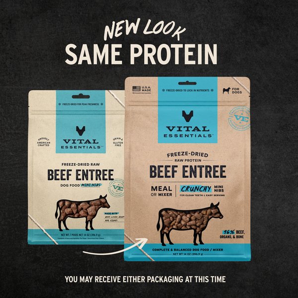 VITAL ESSENTIALS Freeze-Dried Raw Beef Entree & Mixer Dog Food Crunchy ...