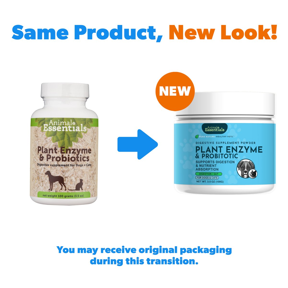 ANIMAL ESSENTIALS Plant Enzyme & Probiotics Dog & Cat Supplement, 3.5 ...
