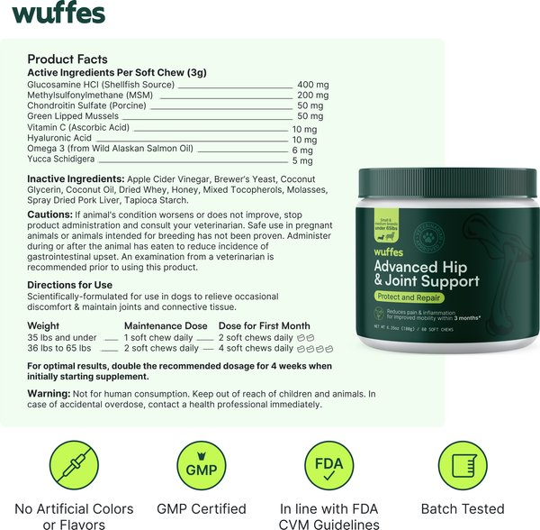 WUFFES Advanced Hip & Joint Supplement with Glucosamine & Chondroitin ...