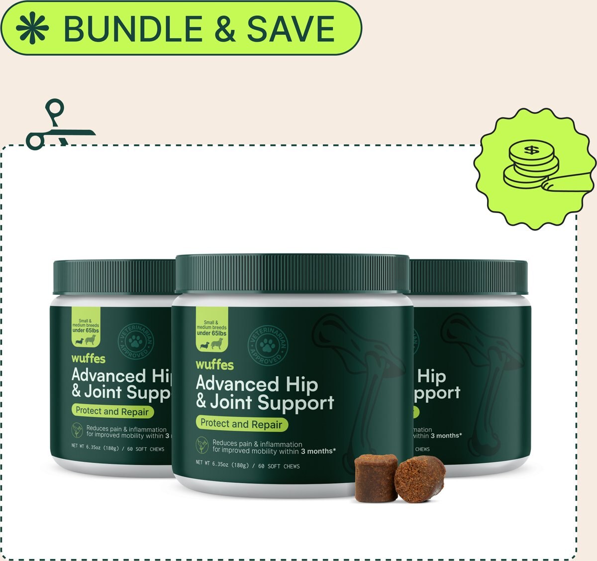 WUFFES Advanced Hip & Joint Supplement with Glucosamine & Chondroitin ...