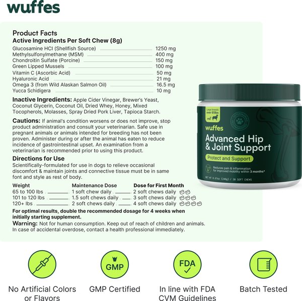 WUFFES Advanced Hip & Joint Supplement with Glucosamine & Chondroitin ...