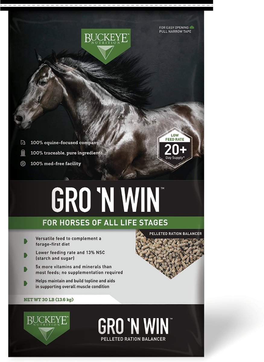 BUCKEYE NUTRITION Gro 'N Win Pelleted Horse Feed, 30-lb bag - Chewy.com