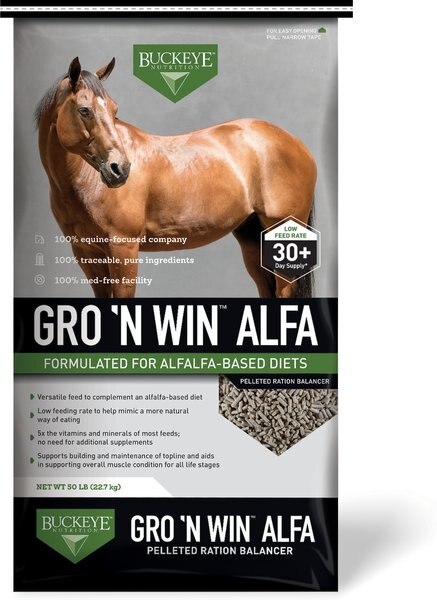 BUCKEYE NUTRITION Gro 'N Win Alfa Horse Feed, 50-lb bag - Chewy.com