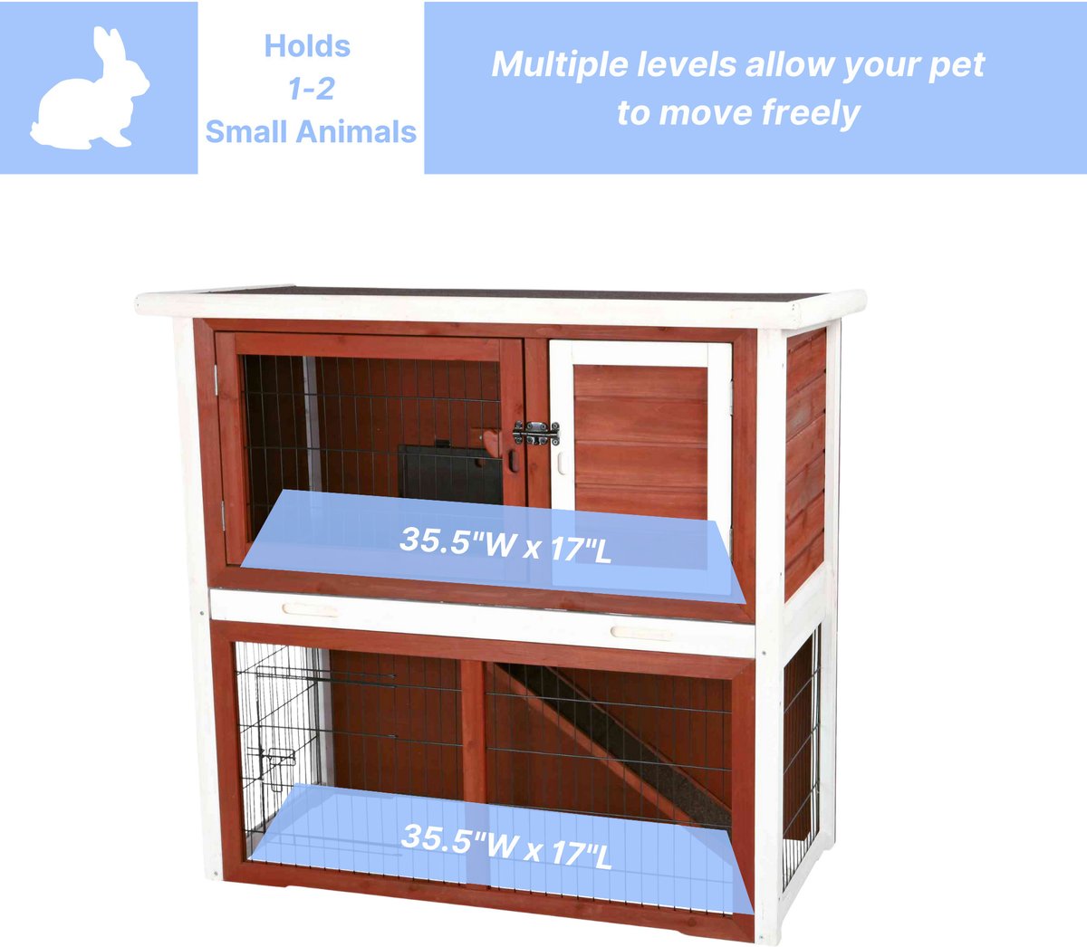 TRIXIE Natura Rabbit Hutch with Sloped Roof, Brown/White, Medium ...