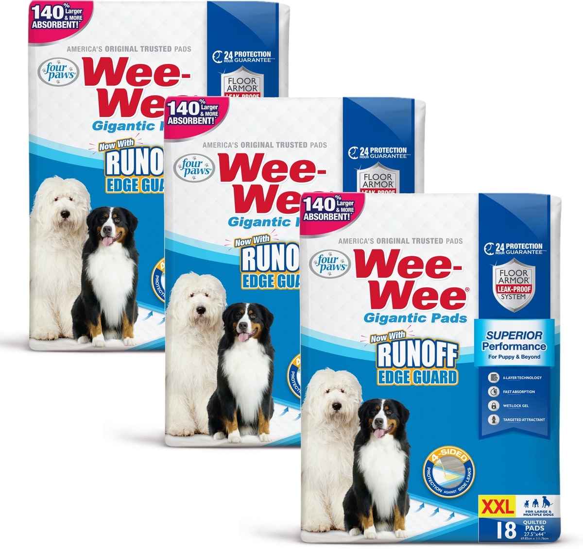 WEE-WEE Pads Superior Performance with Runoff Edge Guard Dog Pee Pads ...