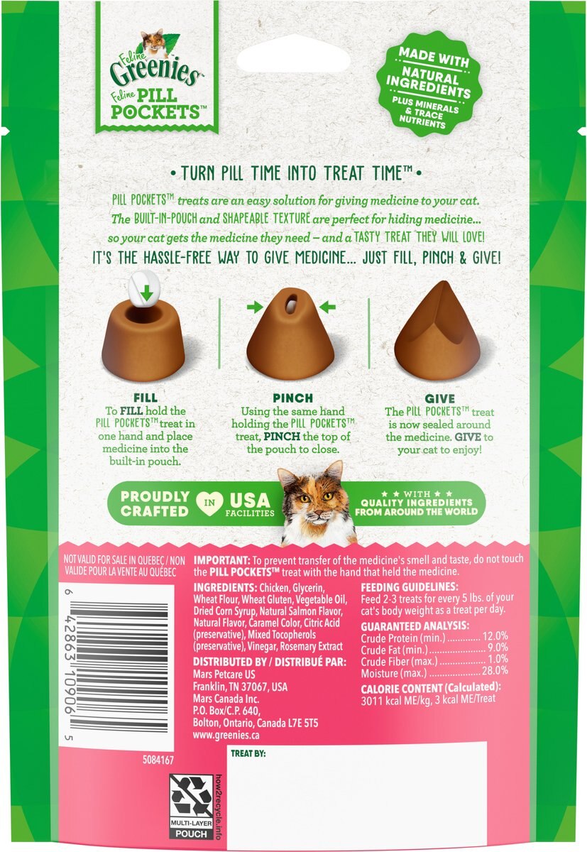 GREENIES Pill Pockets Feline Natural Salmon Flavor Soft Adult Cat ...