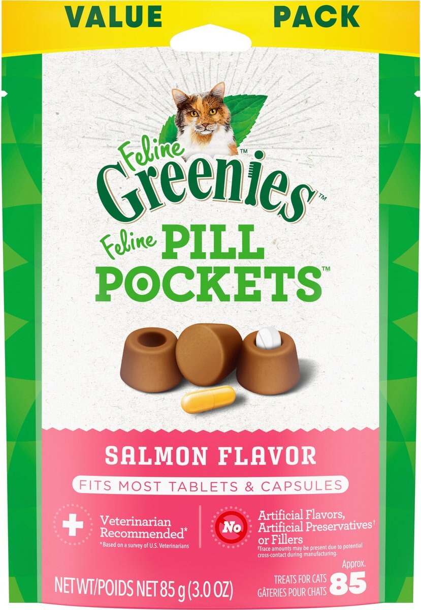 GREENIES Pill Pockets Feline Natural Salmon Flavor Soft Adult Cat ...