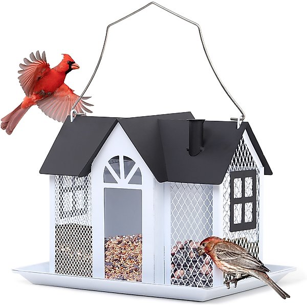 KINGSYARD Wild Bird House & Triple Feeder, Black/White - Chewy.com