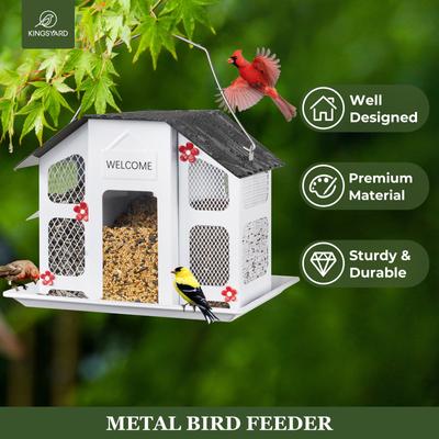 KINGSYARD Weatherproof Metal Mesh House Hopper Wild Bird Feeder, Black ...
