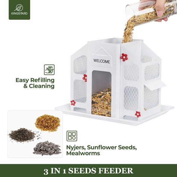 KINGSYARD Weatherproof Metal Mesh House Hopper Wild Bird Feeder, Black ...