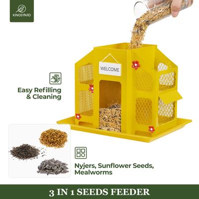KINGSYARD Weatherproof Metal Mesh House Hopper Wild Bird Feeder, Black ...
