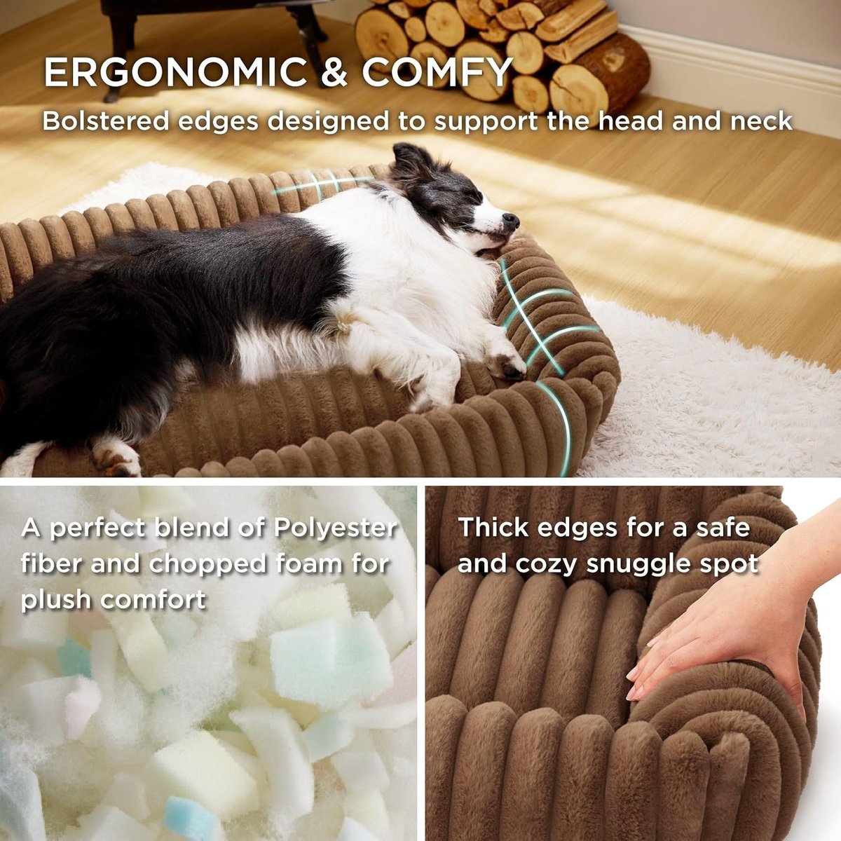 BEDSURE Orthopedic Bolster Dog Bed with Removable Cover, Copper Brown ...