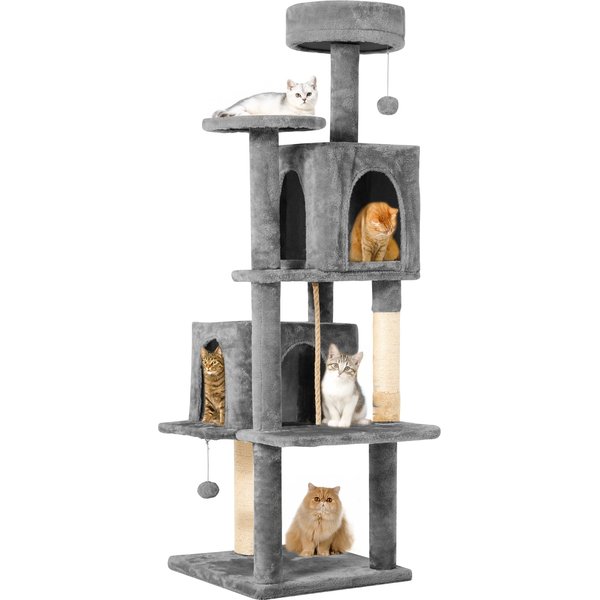 TSCOMON Multi-Level 58-in Plush Cat Tree & Condo, Grey - Chewy.com