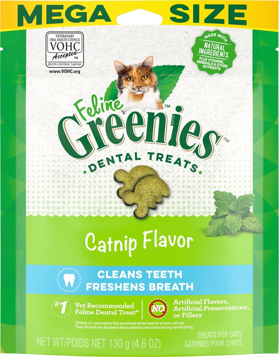 GREENIES Feline Catnip Flavor Adult Natural Dental Cat Treats, 4.6-oz ...