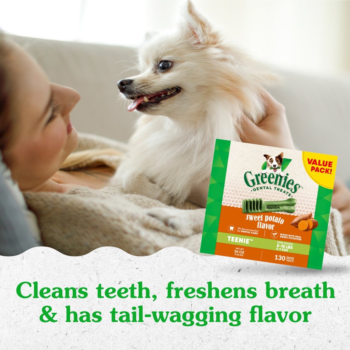 GREENIES Teenie Sweet Potato Natural Small Dental Dog Treats, 130 count ...