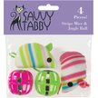 SAVVY TABBY Stripe Mice & Jingle Ball Cat Toy with Catnip, 4 count ...