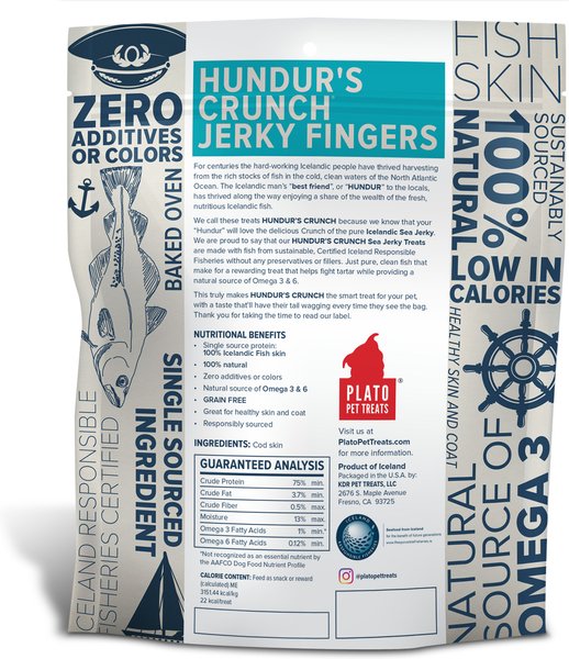 PLATO Hundur's Crunch Jerky Fingers Dog Treats, 10-oz bag - Chewy.com