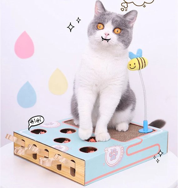 HAPPY & POLLY Interactive Hit Hamster Cat Toy, Blue - Chewy.com