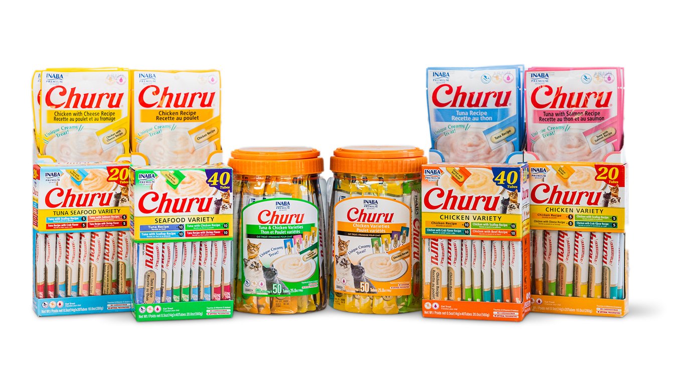 INABA Churu Chicken Variety Creamy Puree Grain-Free Lickable Cat Treats ...