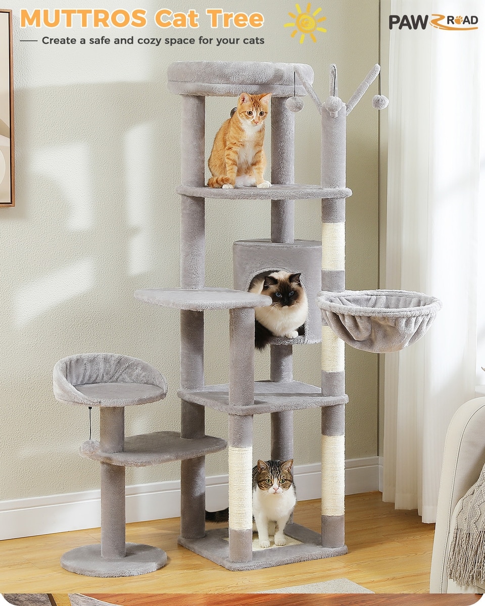 PAWZ ROAD 59-in Multi-Level Large Hammock Polyester Cat Tree & Condo ...