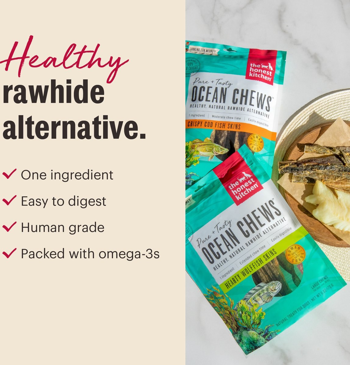 THE HONEST KITCHEN Beams Ocean Chews Cod Fish Skins Dehydrated Dog ...